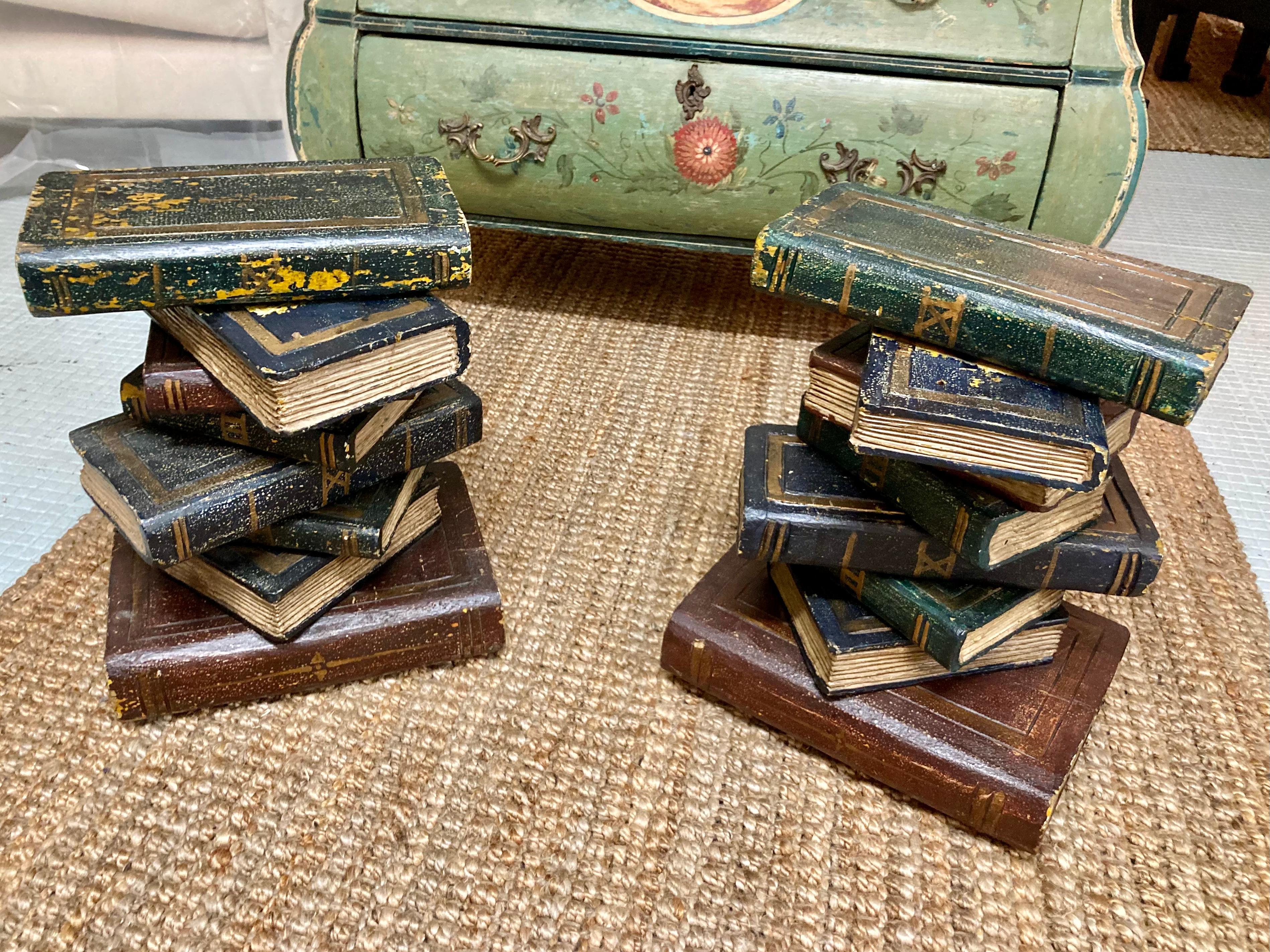 French Carved Wood Stacked Book Cocktail Tables, a Pair For Sale at 1stDibs