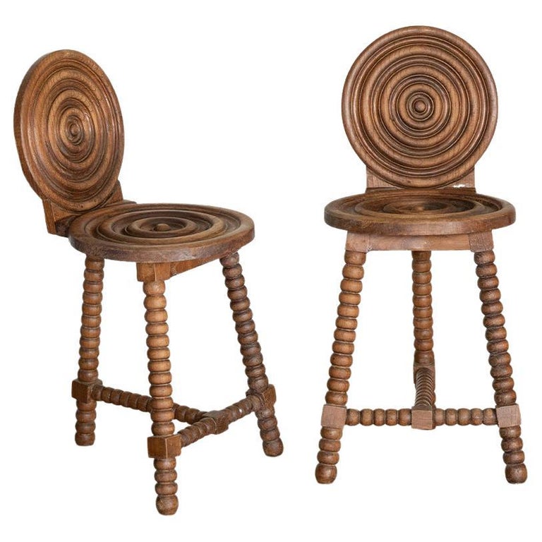 French Carved Wood Three Leg Chair at 1stDibs