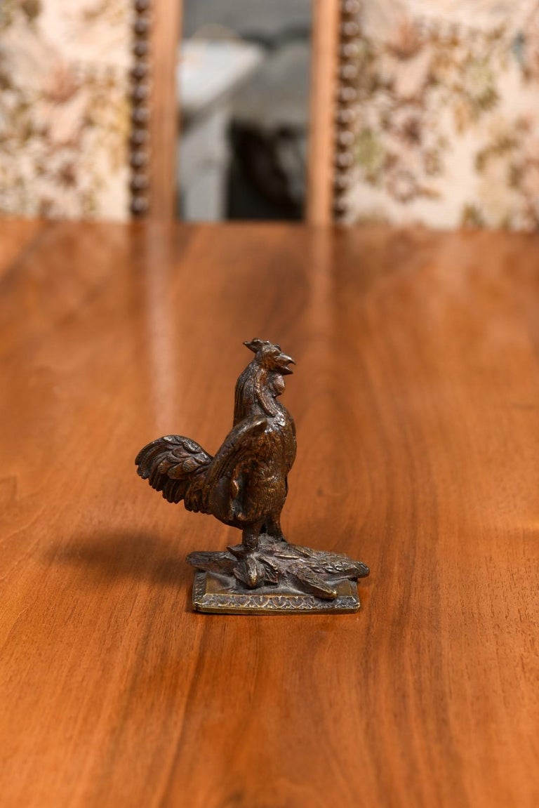 French Cast Bronze 19th Century Rooster Sculpture with Wings Extended ...
