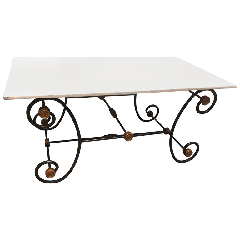 French Cast Iron Bakers Table with White Marble Top, 19th Century at ...