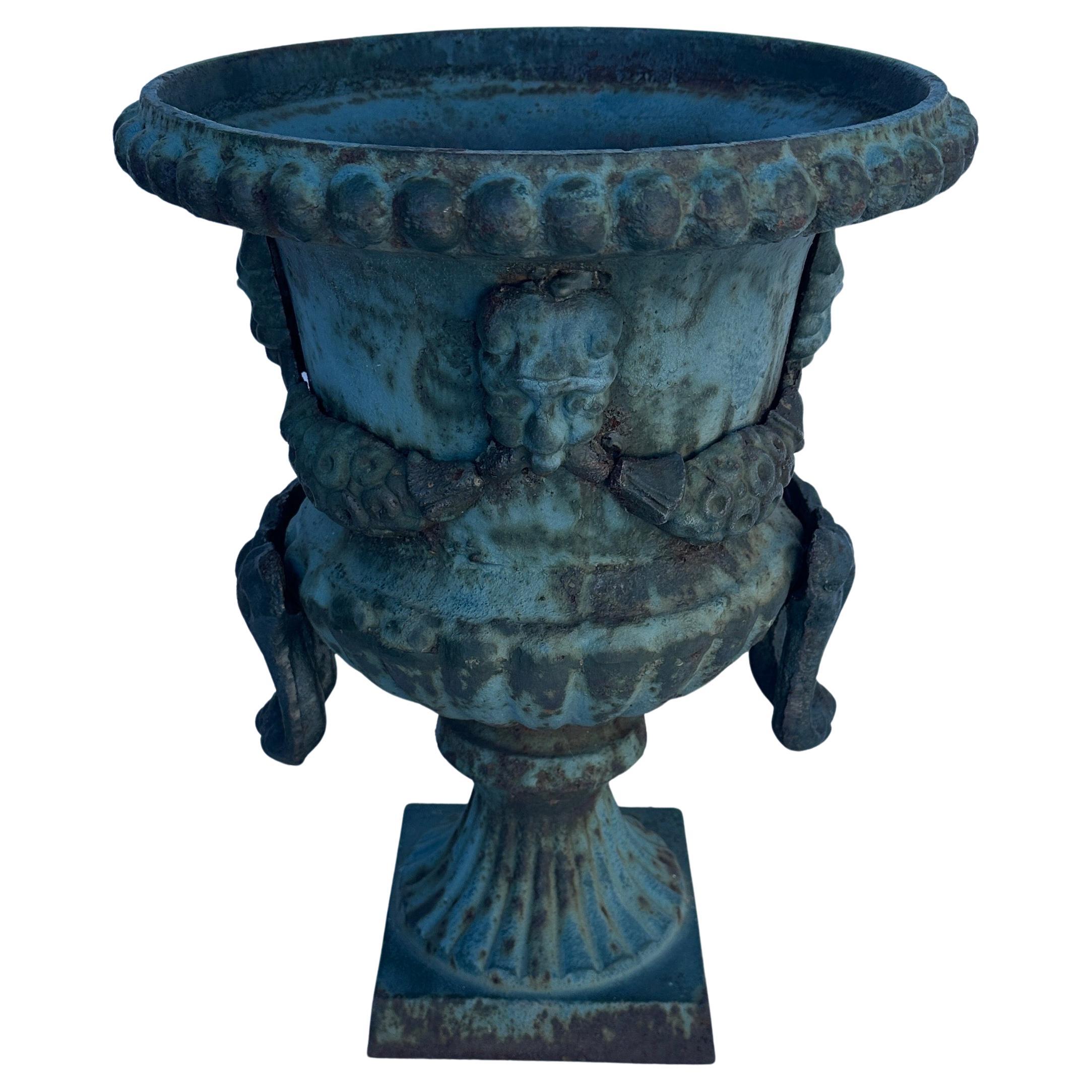 French Cast Iron Painted Garden Urn Planter For Sale at 1stDibs