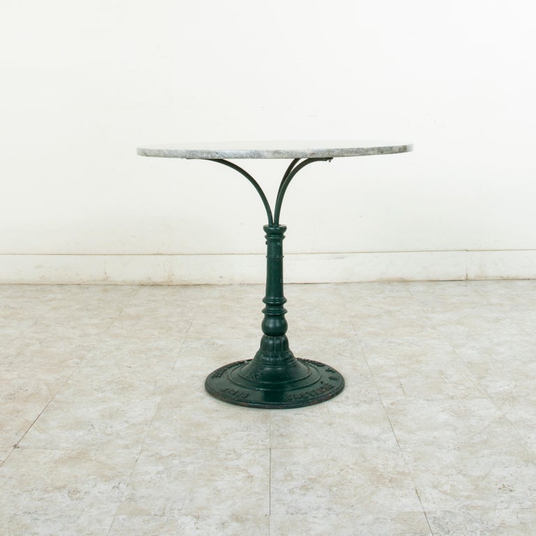 French Cast Iron Pedestal Table with Marble Top, circa 1900 at 1stDibs