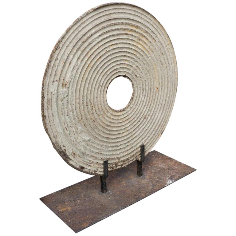 French Cast Iron Sculpture Concentric Circles Disc on Pedestal, circa ...