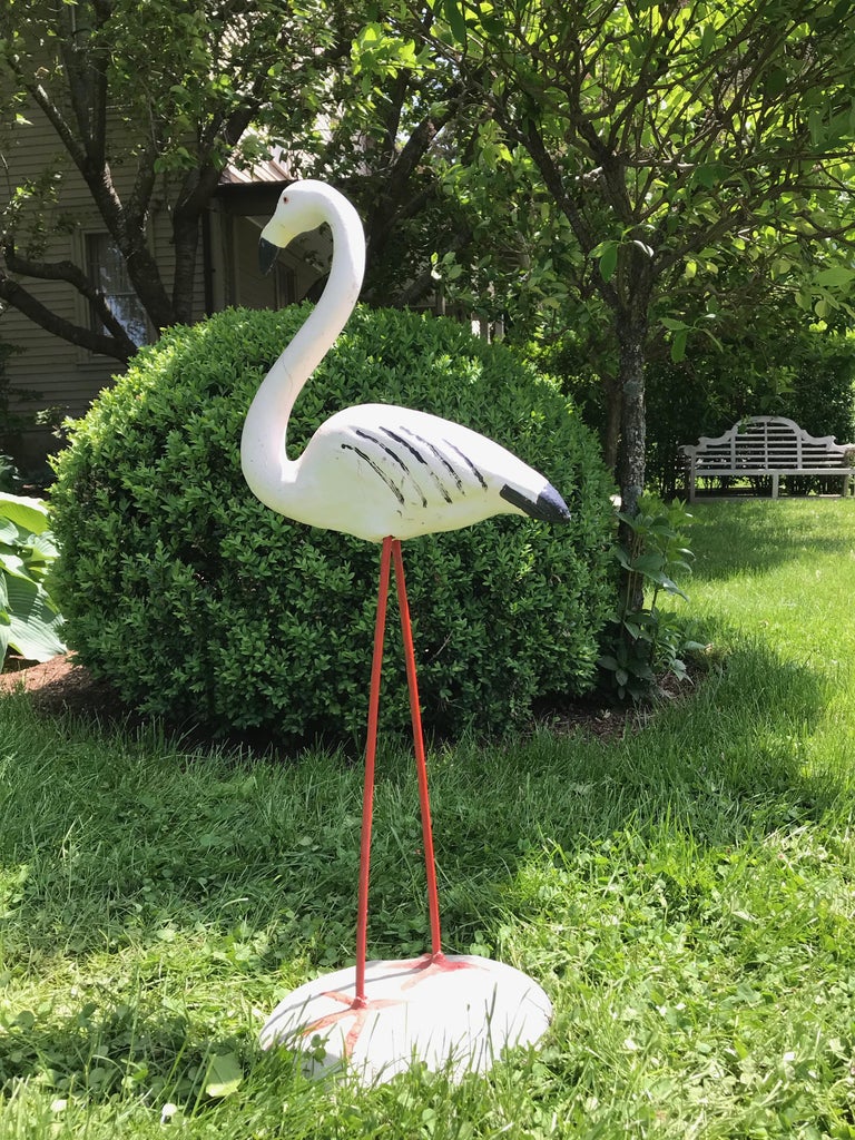 French Cast Stone and Iron White Flamingo For Sale at 1stDibs