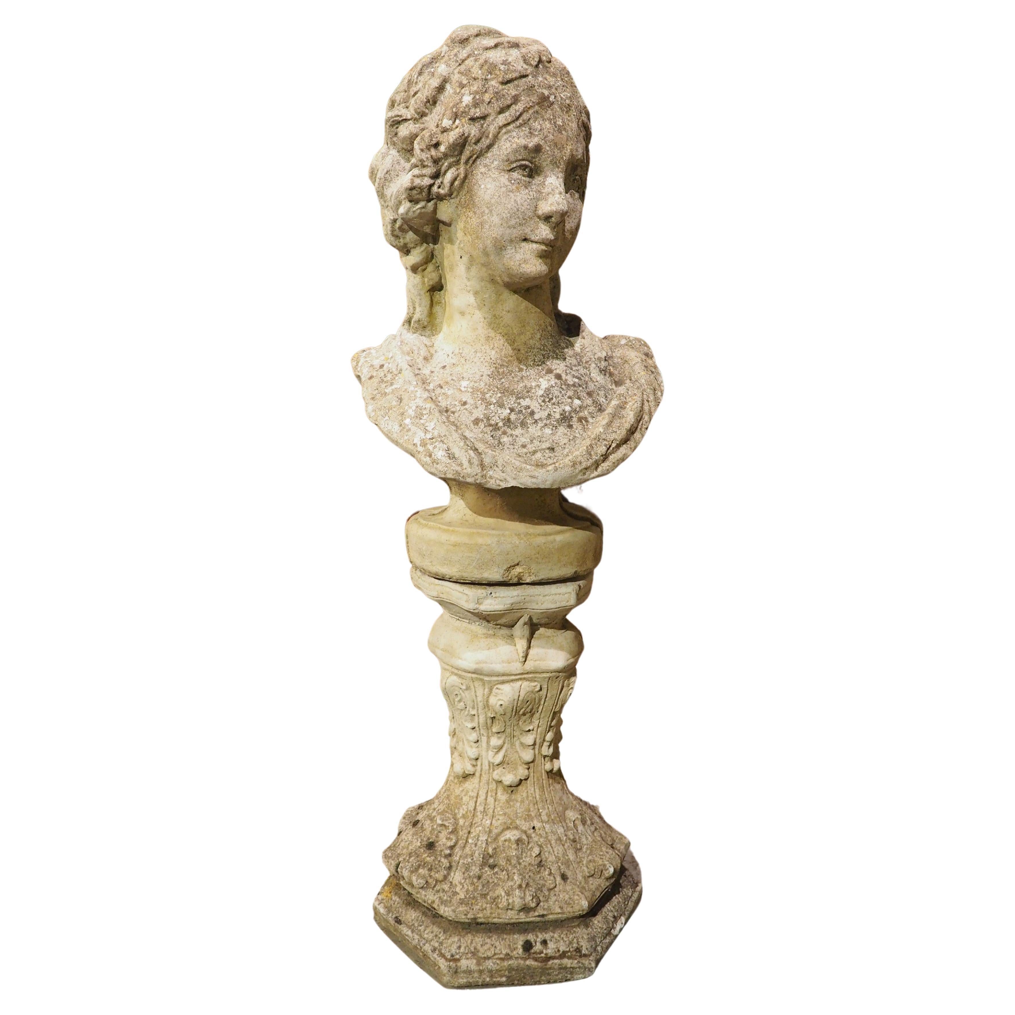 French Cast Stone Female Bust on Stand, Circa 1960s at 1stDibs