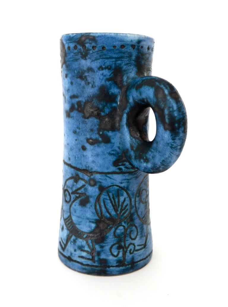 French Ceramic Artist Jacques Blin Dark Blue Sgraffito Ceramic Vase ...