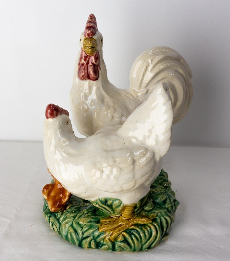 French Ceramic Barbotine Chicken Family Chicken and Chicks Group, circa ...
