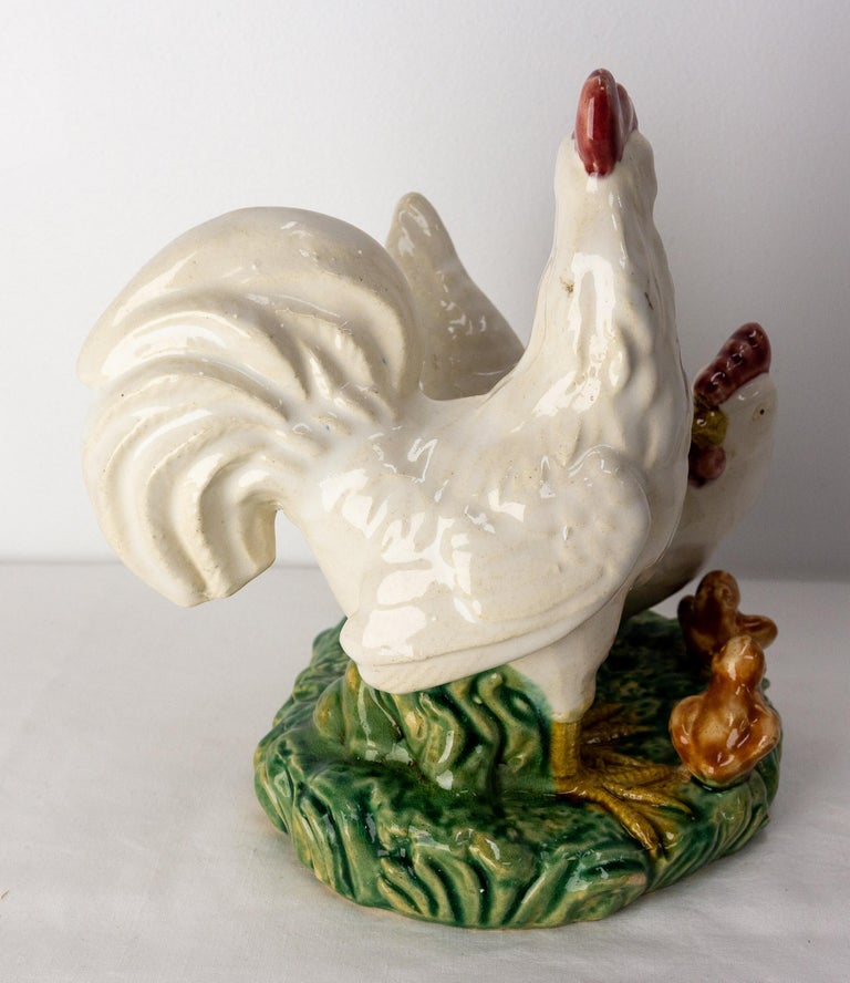 French Ceramic Barbotine Chicken Family Chicken and Chicks Group, circa ...