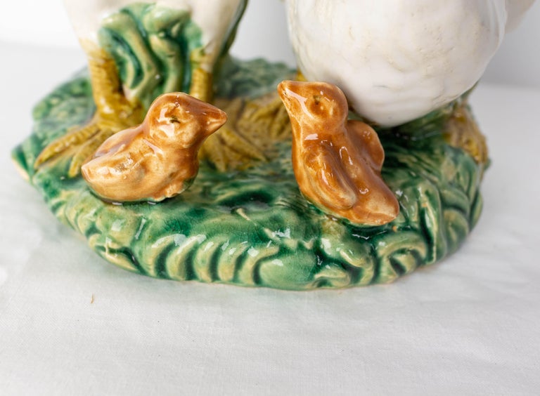 French Ceramic Barbotine Chicken Family Chicken and Chicks Group, circa ...