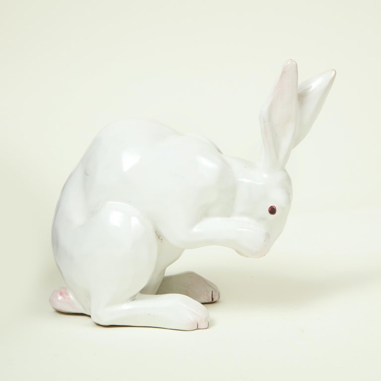 French Ceramic Crouching Rabbit at 1stDibs