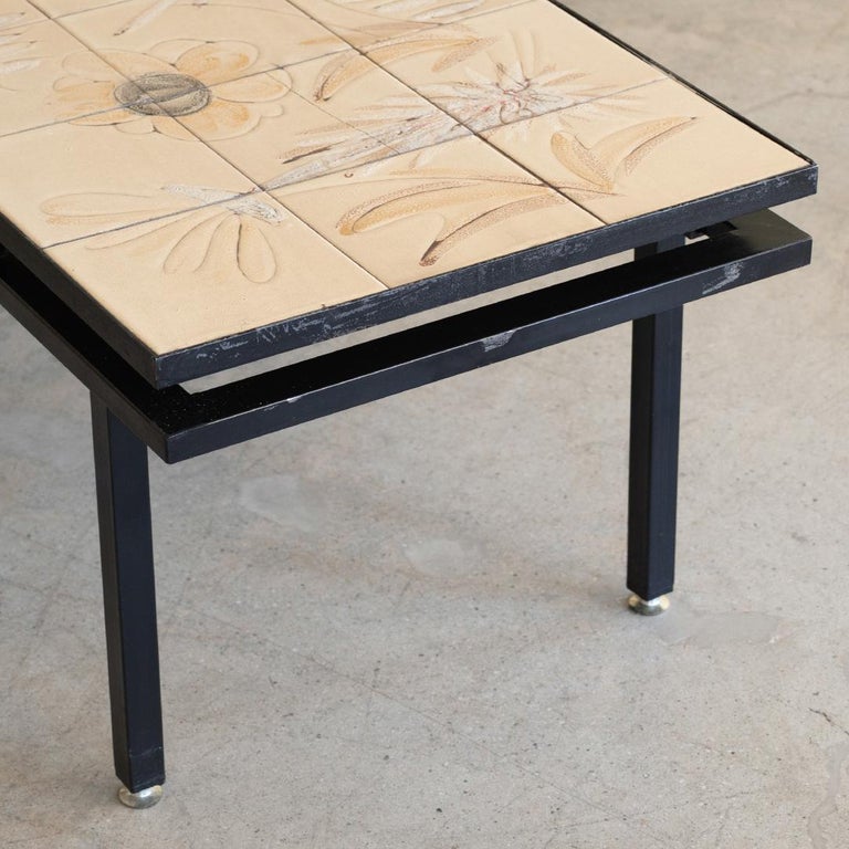 French Ceramic Floral Tile Table by Vallauris For Sale at 1stDibs