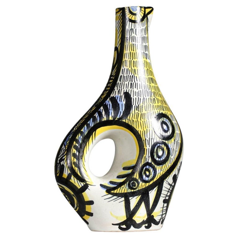 French Ceramic Pitcher Keraluc Bird 60s Bretagne, G394 For Sale at 1stDibs