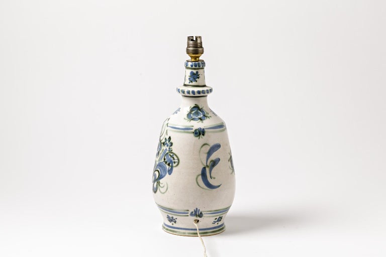 French Ceramic Table Lamp by Keraluc Quimper 1970 Flower Decoration For ...