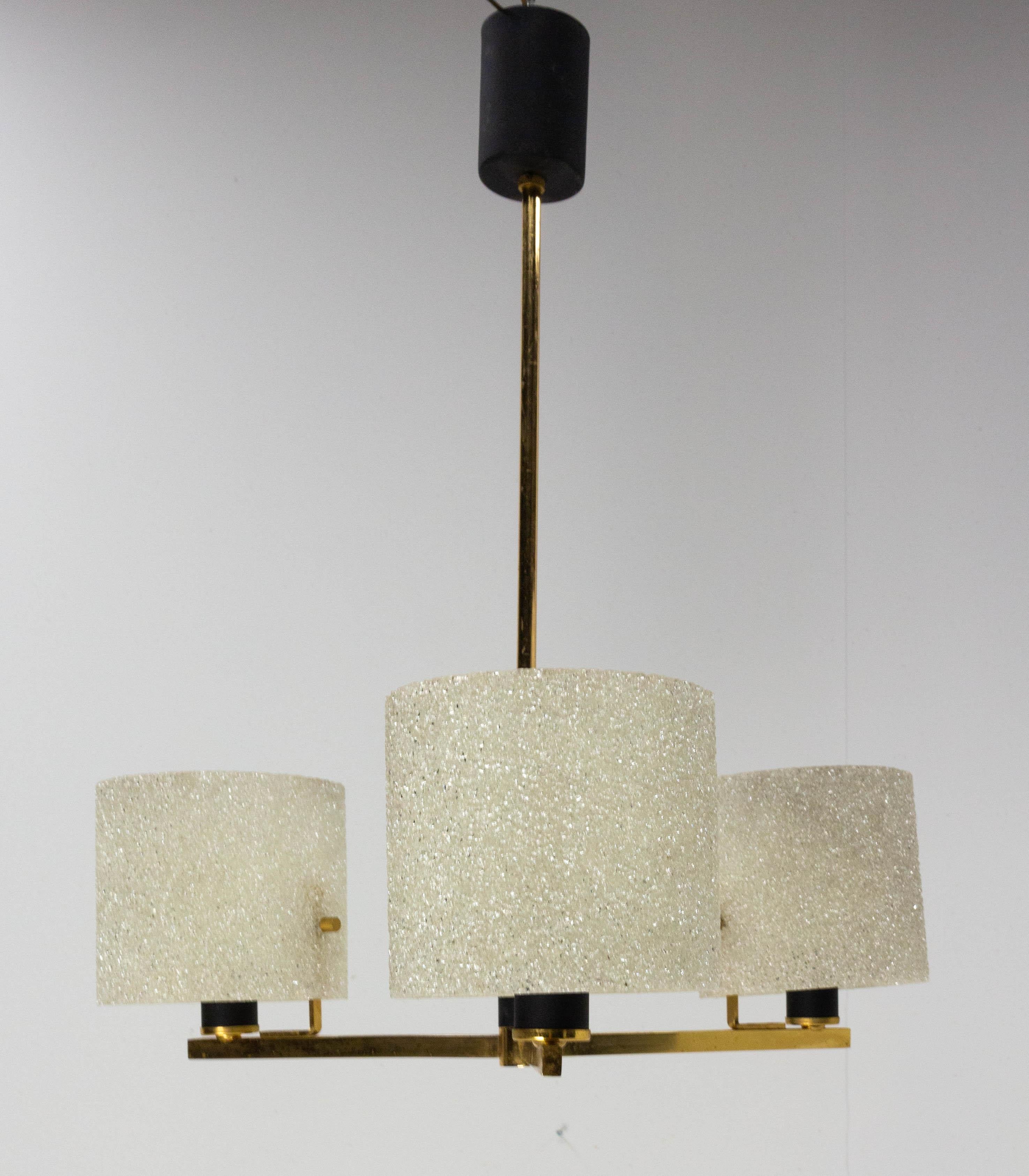 French Chandelier Ceiling Pendant Lustre Perspex and Brass Maison Arlus ...