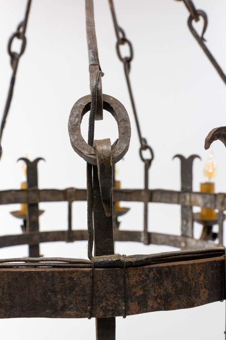 French Chandelier Ceiling Pendant Lustre Ten Lamps Wrought Iron, C ...