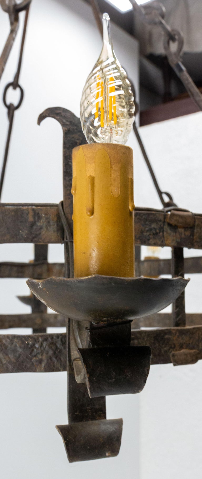 French Chandelier Ceiling Pendant Lustre Ten Lamps Wrought Iron, C ...