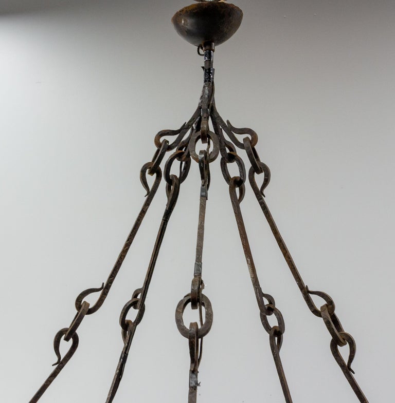 French Chandelier Ceiling Pendant Lustre Ten Lamps Wrought Iron, C ...
