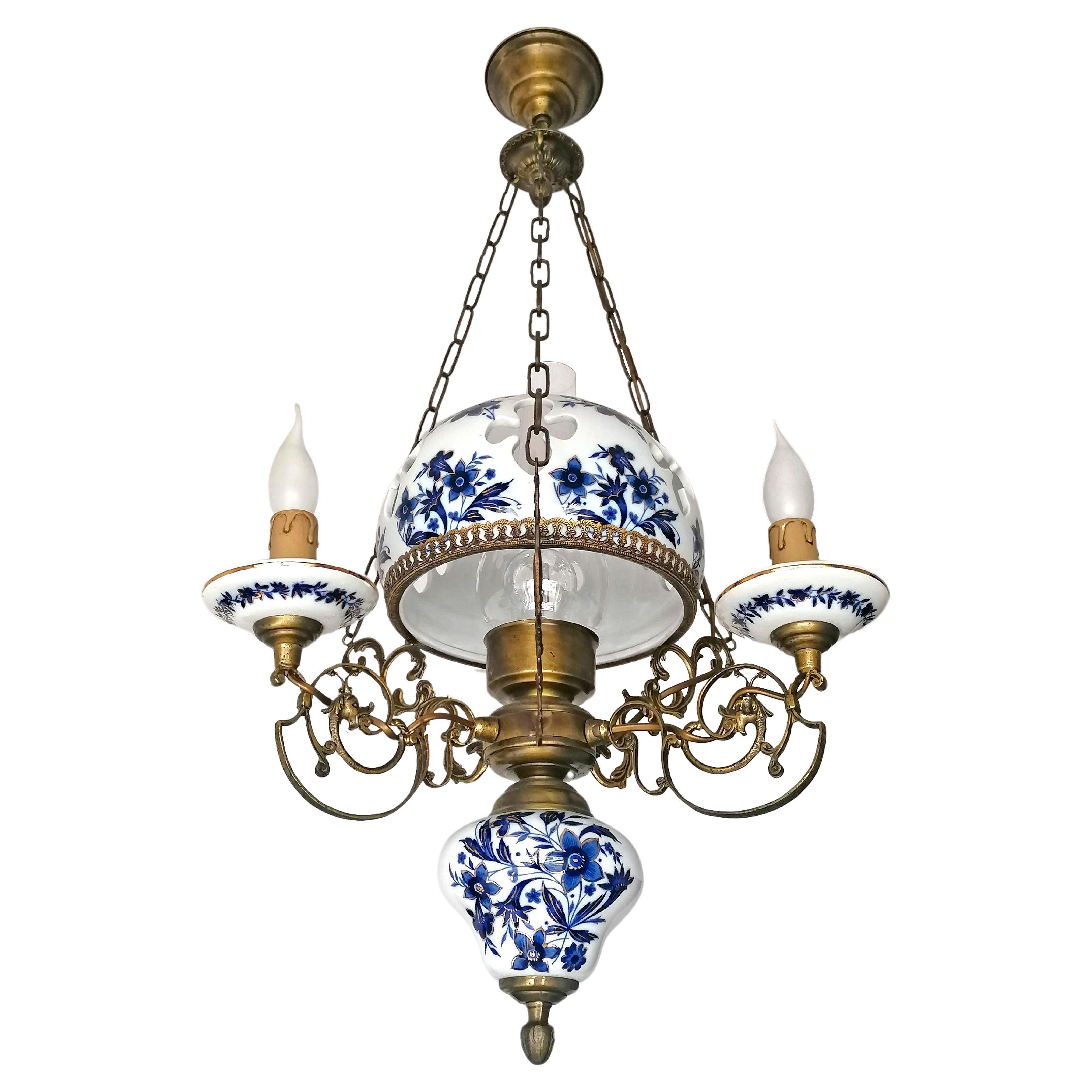 Delft Style French Chandelier Oil Lamp Blue and Gold Hand Painted ...