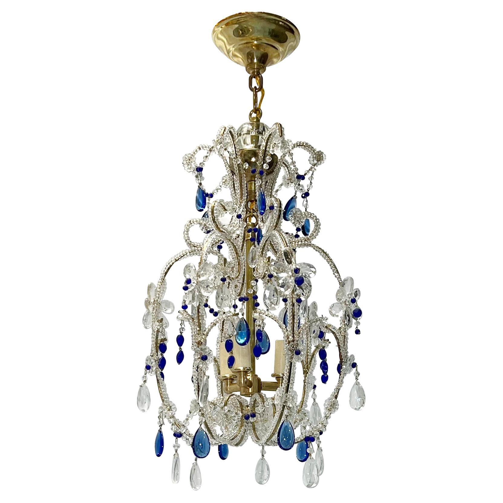 French Chandelier with Blue Drops For Sale at 1stDibs