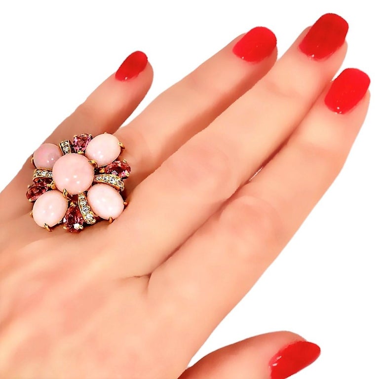 French Chanel 18K Yellow Gold, Pink Tourmaline, Pink Opal Matrix and ...