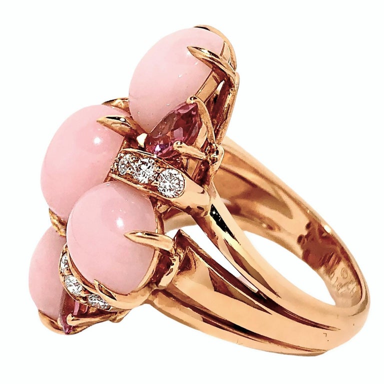 French Chanel 18K Yellow Gold, Pink Tourmaline, Pink Opal Matrix and ...