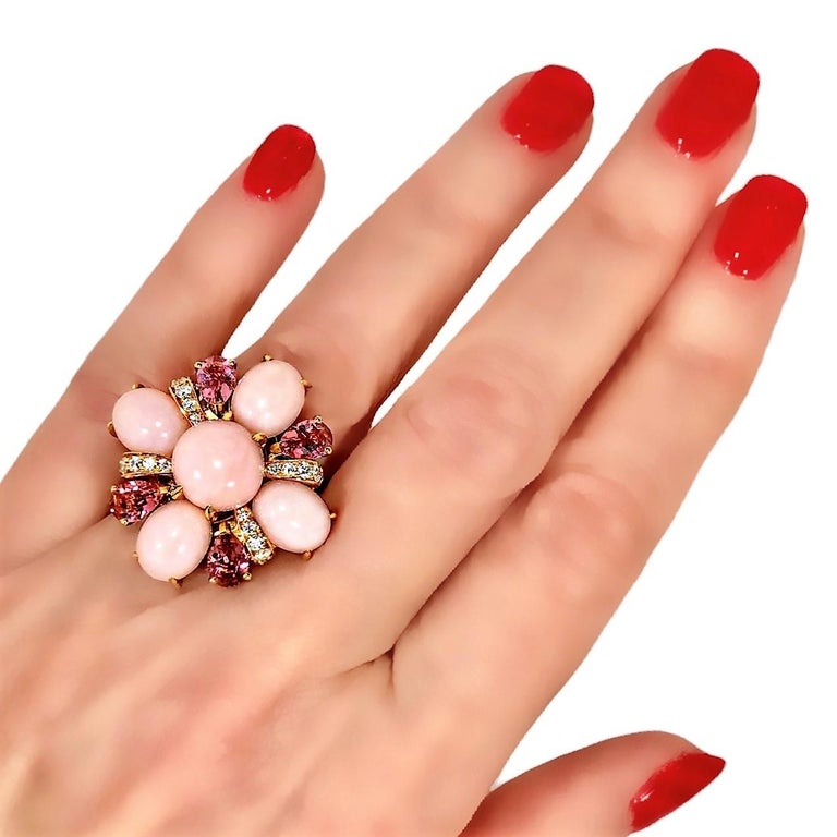 French Chanel 18K Yellow Gold, Pink Tourmaline, Pink Opal Matrix and ...