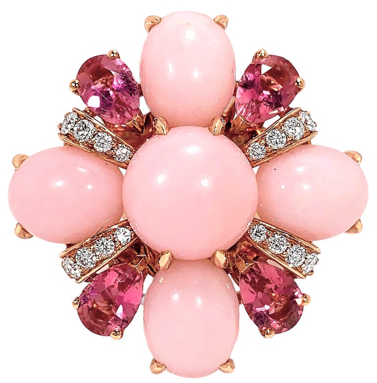 French Chanel 18K Yellow Gold, Pink Tourmaline, Pink Opal Matrix and ...