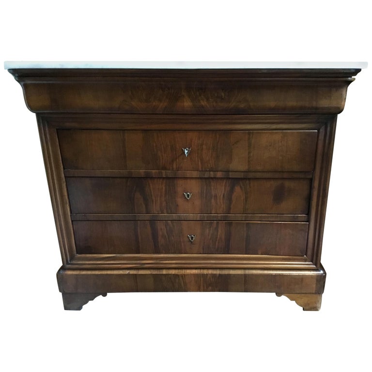 French Charles X-Style Chest or Commode with Four Drawers, Walnut, 19th ...