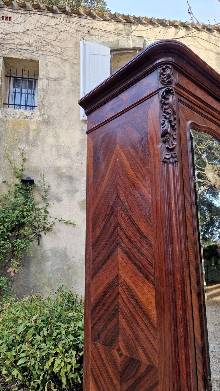 Antique French Rococo Armoire Carved Wood Triple Door For Sale at 1stDibs