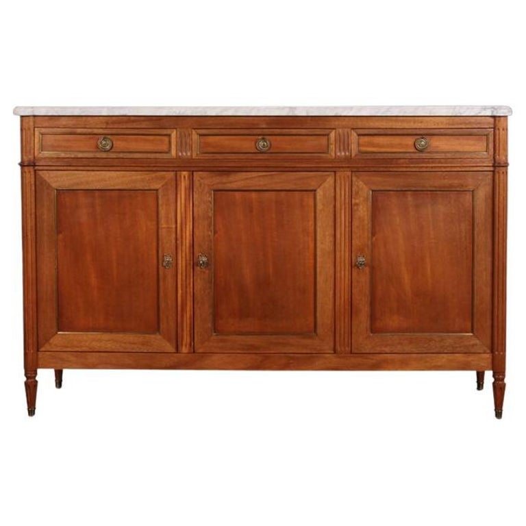 French Cherry Directoire Style Buffet with Marble Top For Sale at 1stDibs