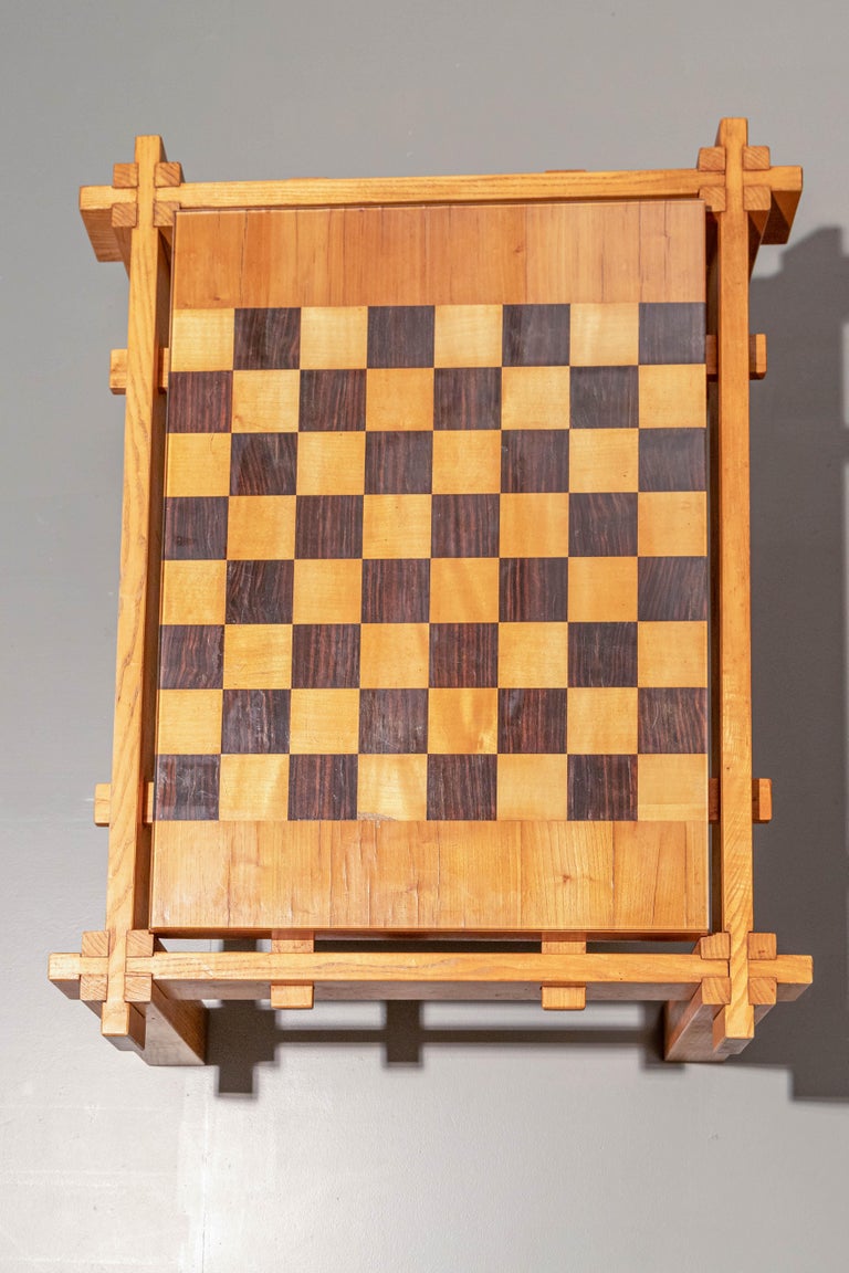 French Chess Table in Wood and Glass, 1960's For Sale at 1stDibs