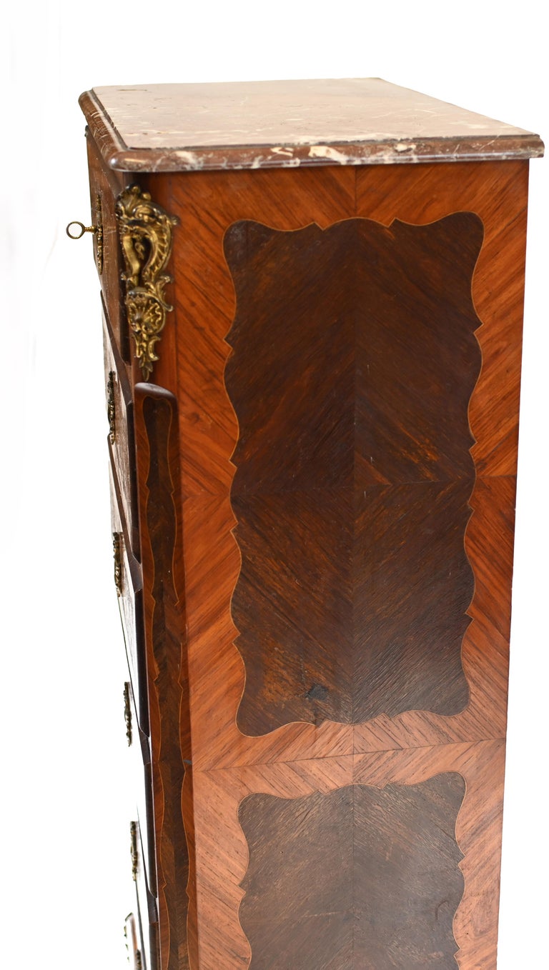 French Chest Drawers Antique Tall Boy Inlay, 1880 For Sale at 1stDibs