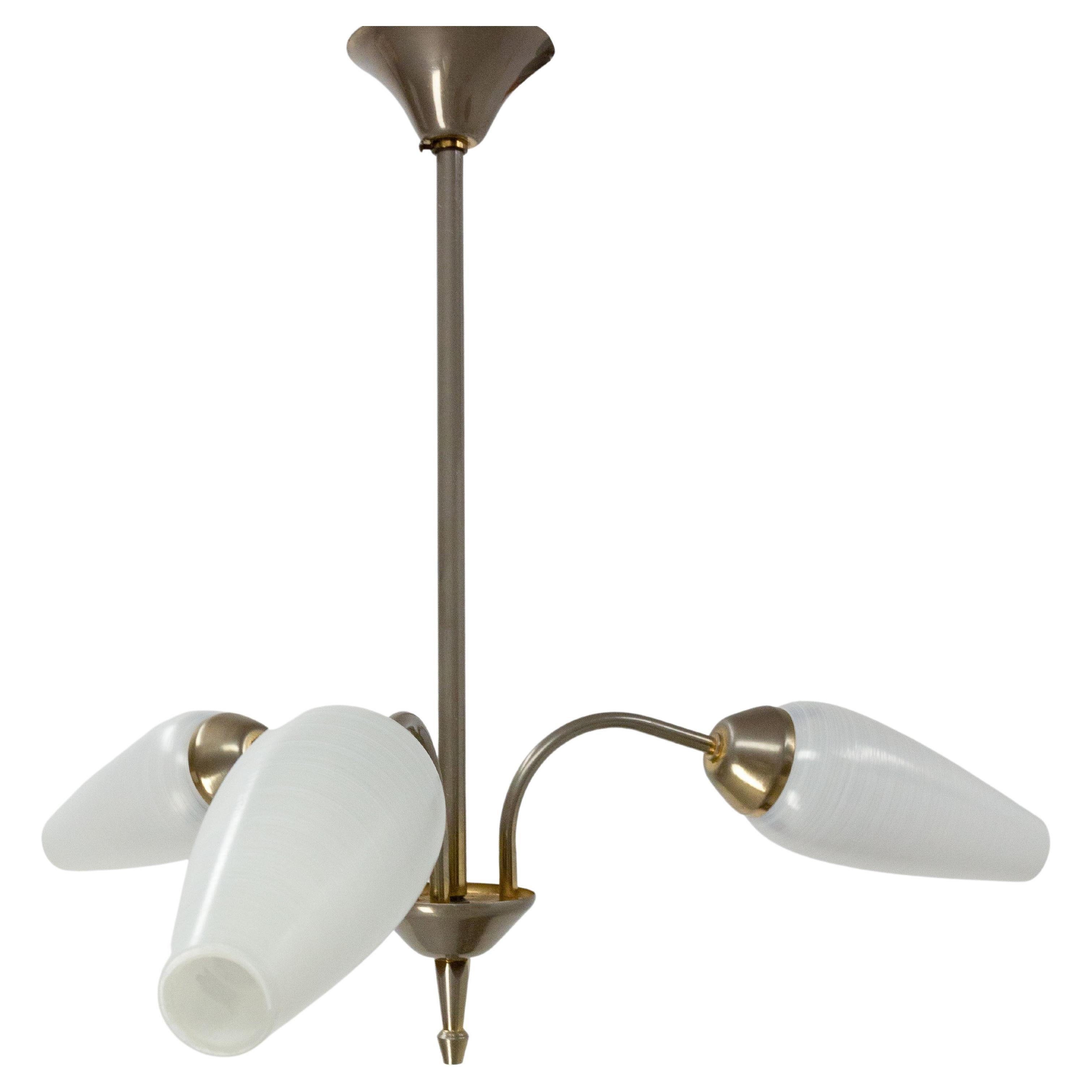 French Walnut, Chrome and Glass Ceiling Lustre Four Lamps, circa 1960 ...