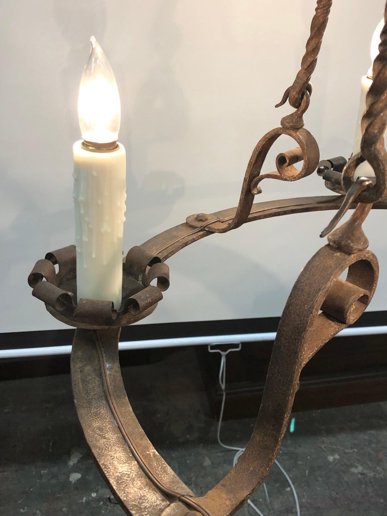 French Circular Hand-Wrought Iron Chandelier. 19th Century For Sale at ...