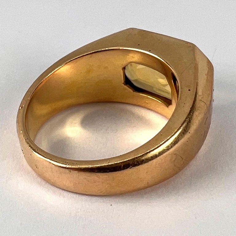 French Citrine 18 Karat Yellow Gold Tank Ring For Sale at 1stDibs