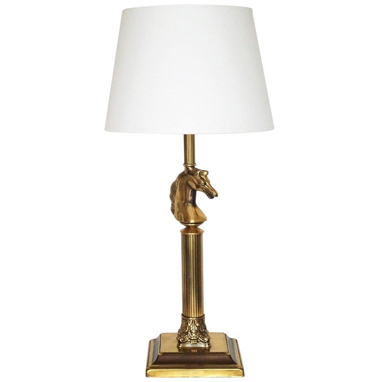 French Classical Brass Column Horse Head Table Lamp or Desk Lamp at 1stDibs