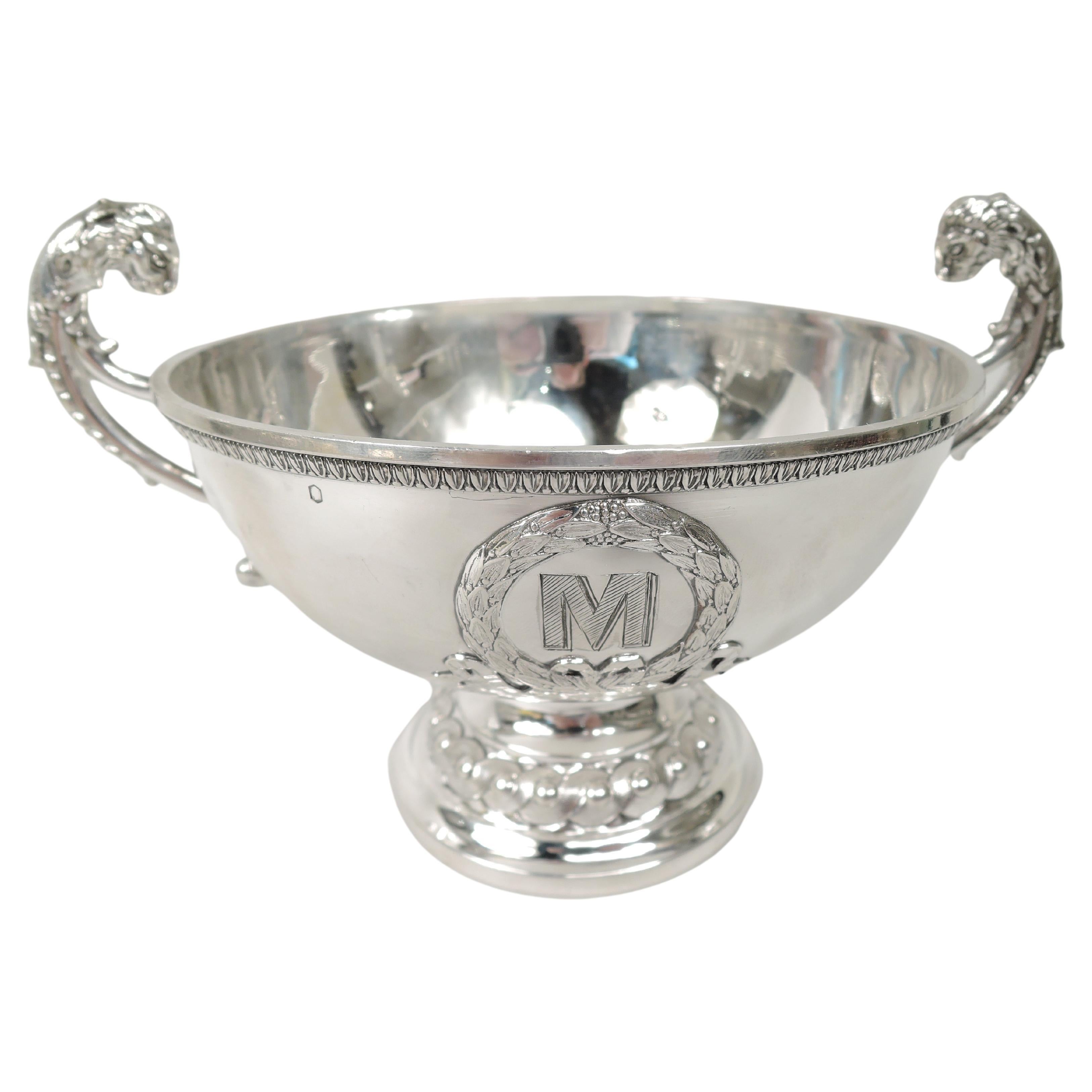 English Regency Style Brass Bound Wooden Bowl with Lion Pulls and ...