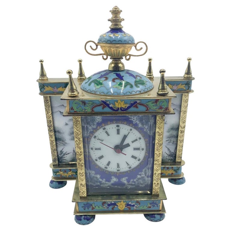 French Cloisonnè Table Clock 1930s For Sale at 1stDibs
