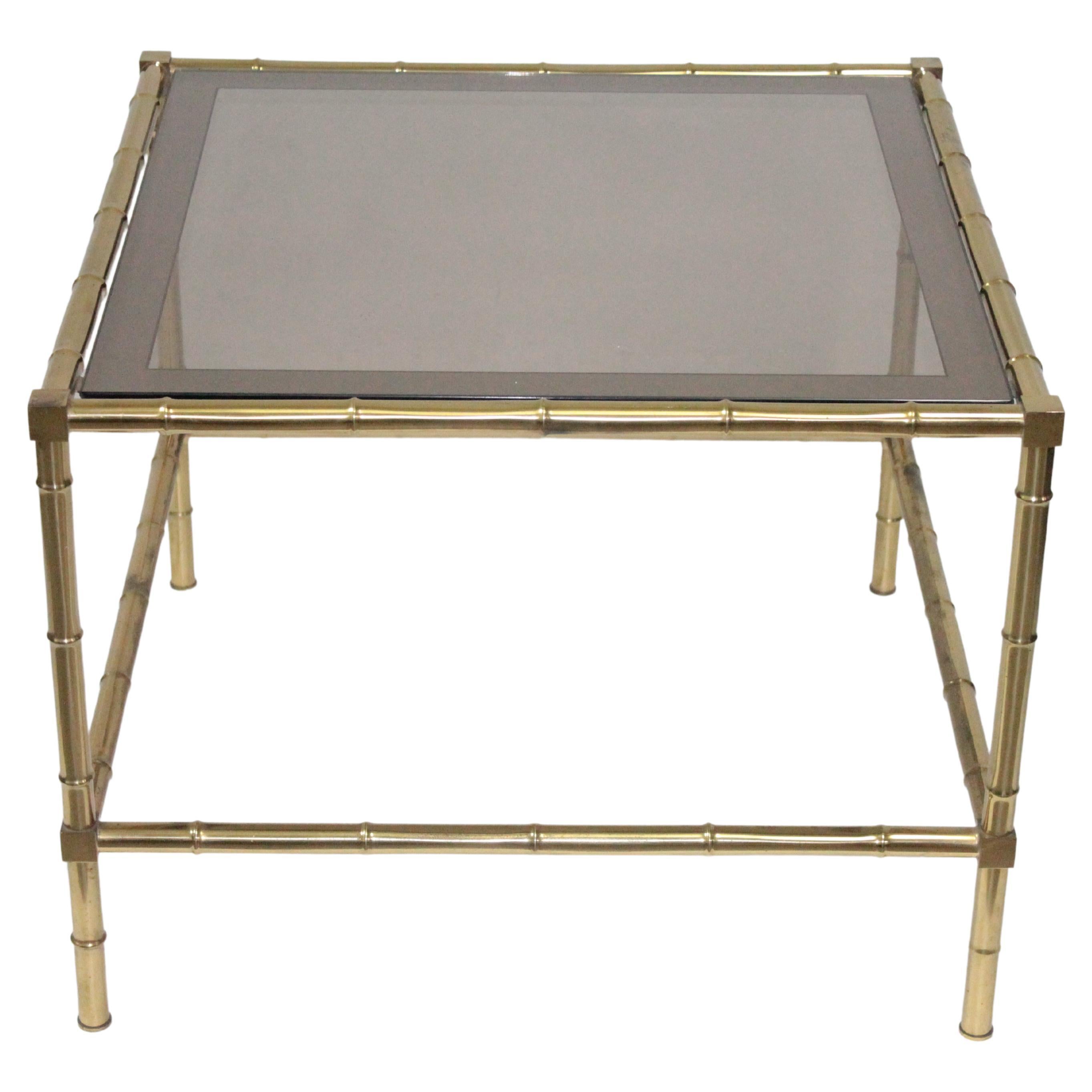 Petite French 40's Brass Faux Bamboo Table w/Gallery and Leather at 1stDibs