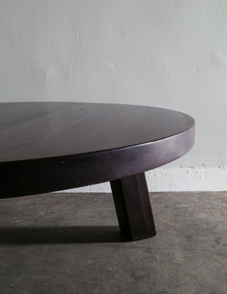 French Brutalist Wabi-Sabi Coffee Table in Solid Stained Oak, 1950s at 1stDibs