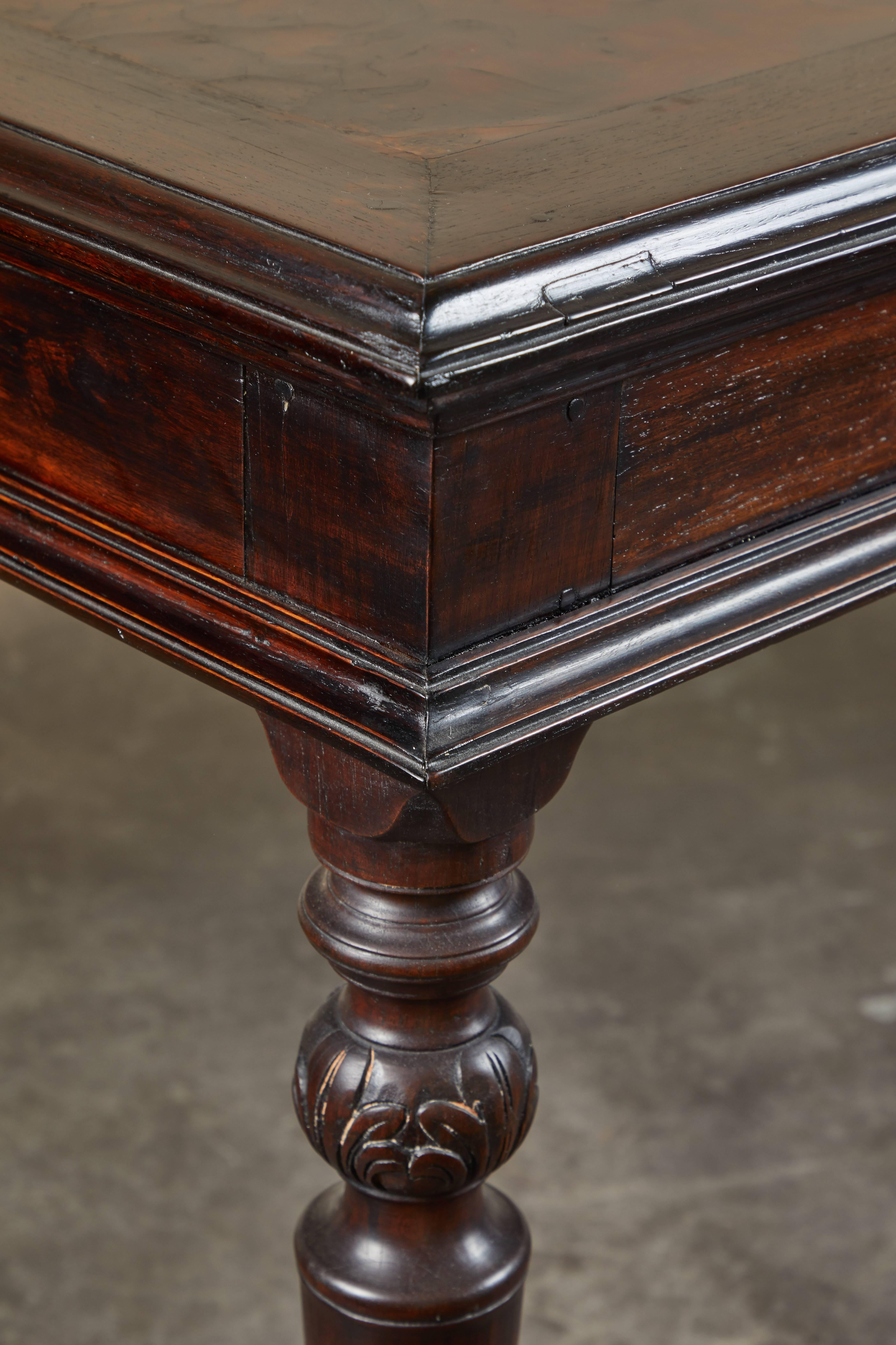 French Colonial Desk of Solid Rosewood with Large Burl Panel Top at ...