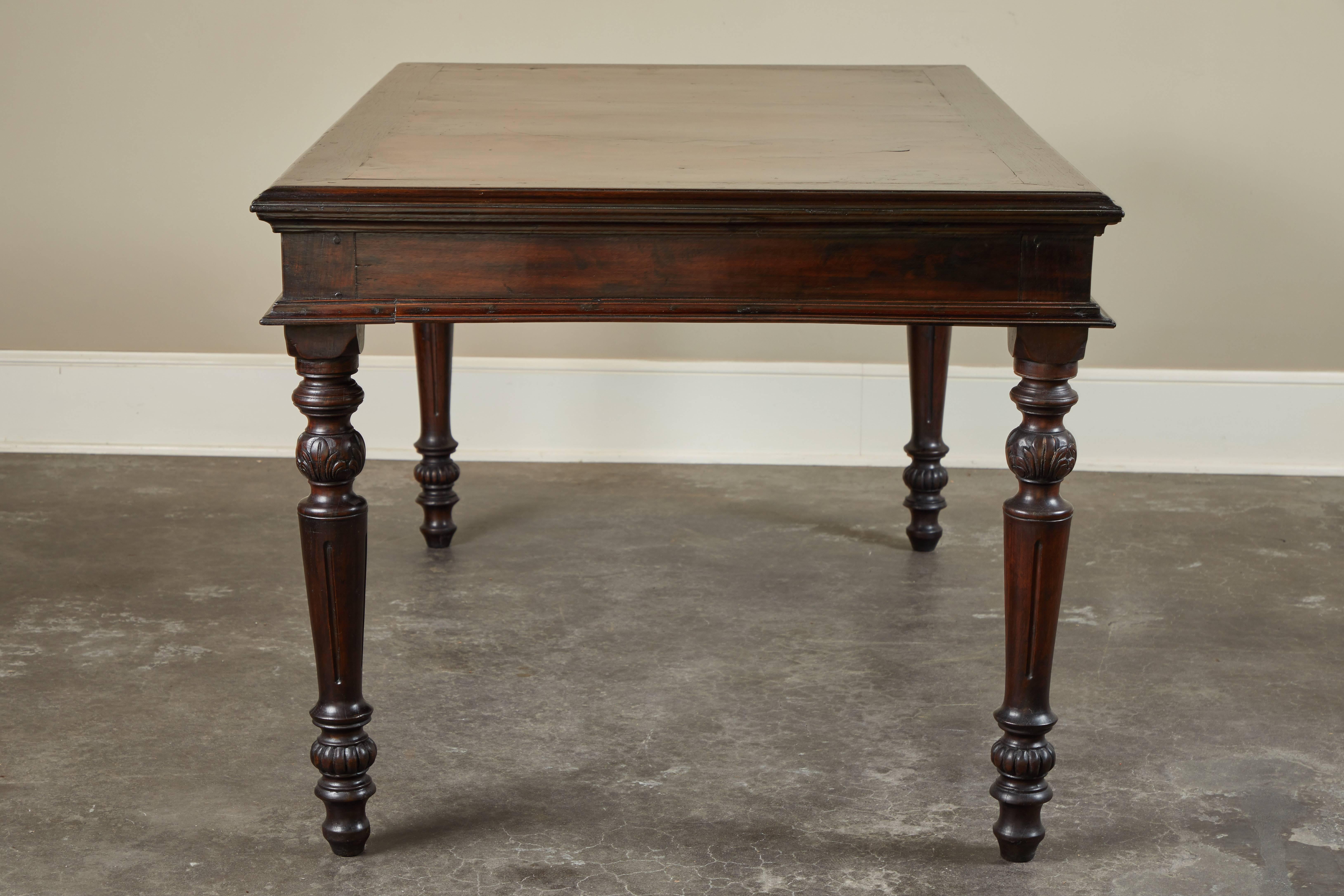 French Colonial Desk of Solid Rosewood with Large Burl Panel Top at ...