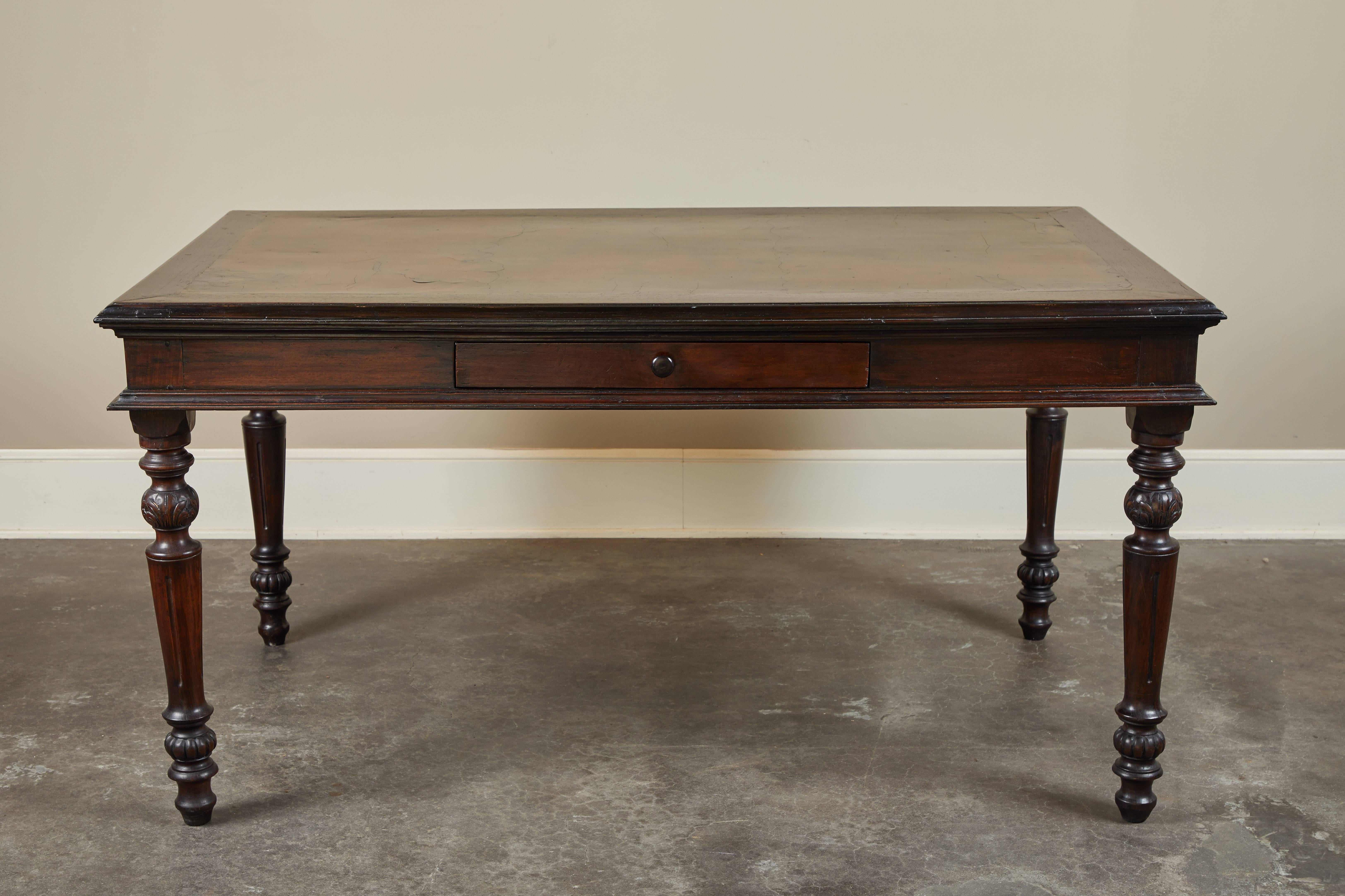 French Colonial Desk of Solid Rosewood with Large Burl Panel Top at ...
