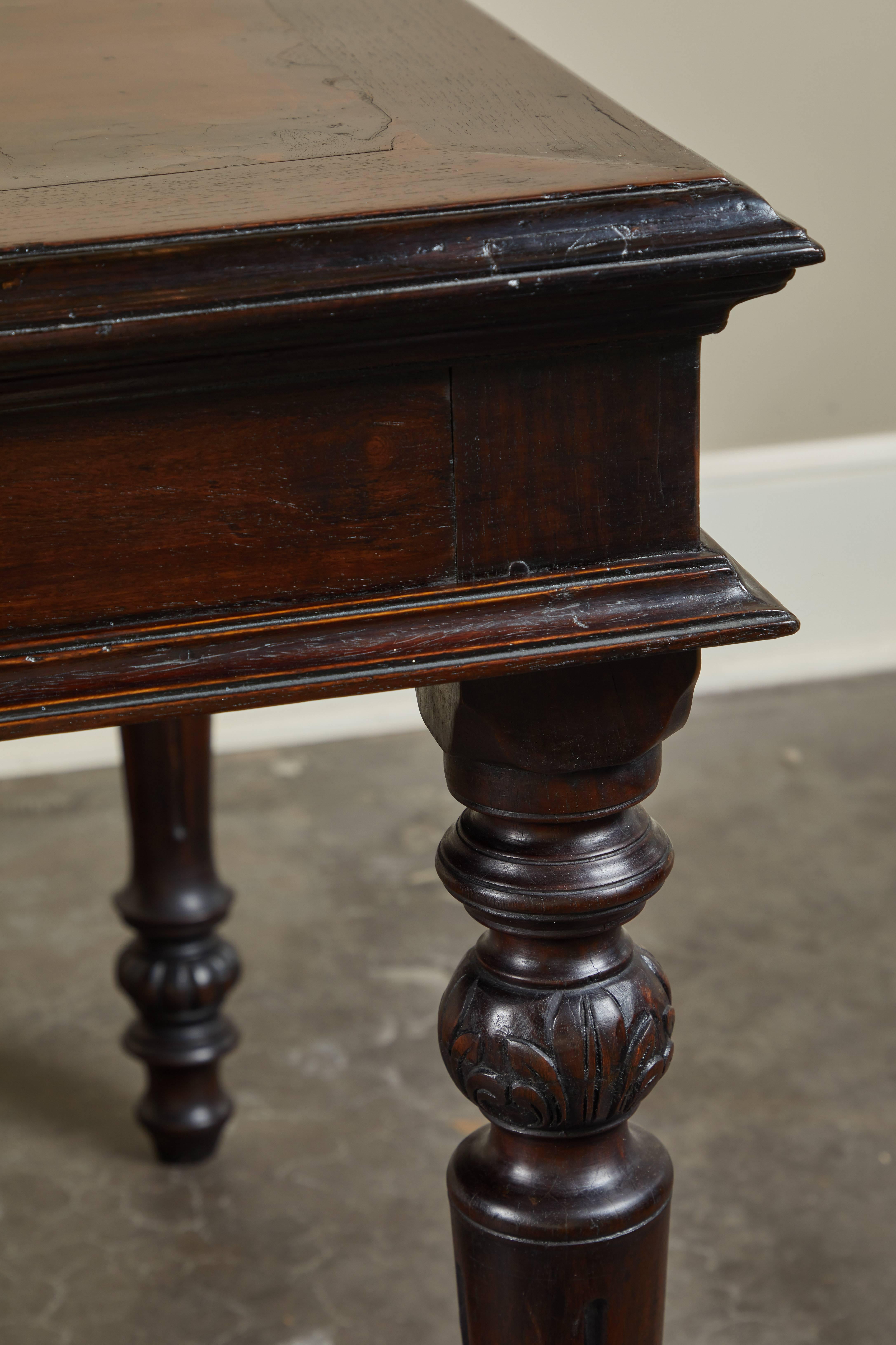 French Colonial Desk of Solid Rosewood with Large Burl Panel Top at ...
