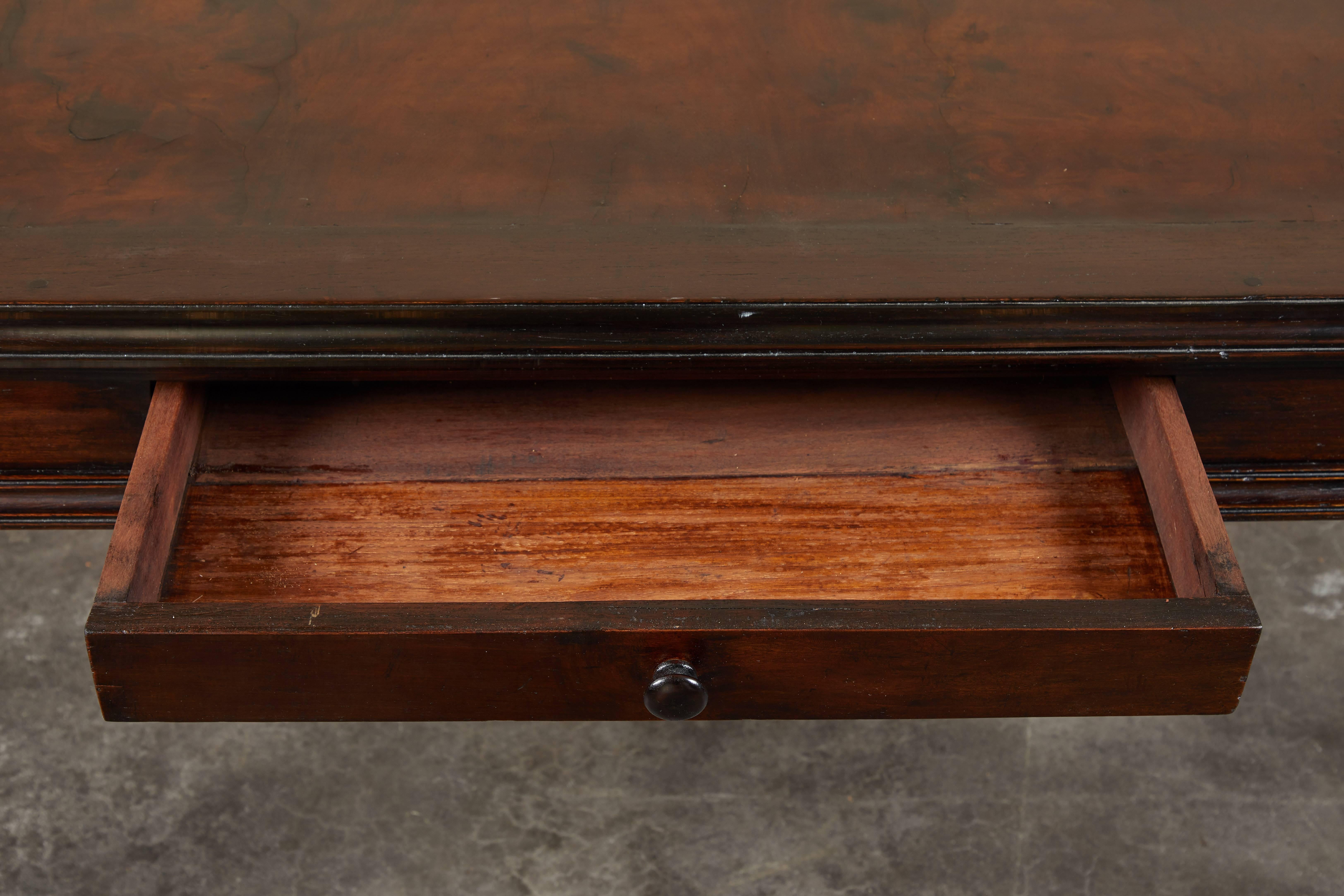 French Colonial Desk of Solid Rosewood with Large Burl Panel Top at ...
