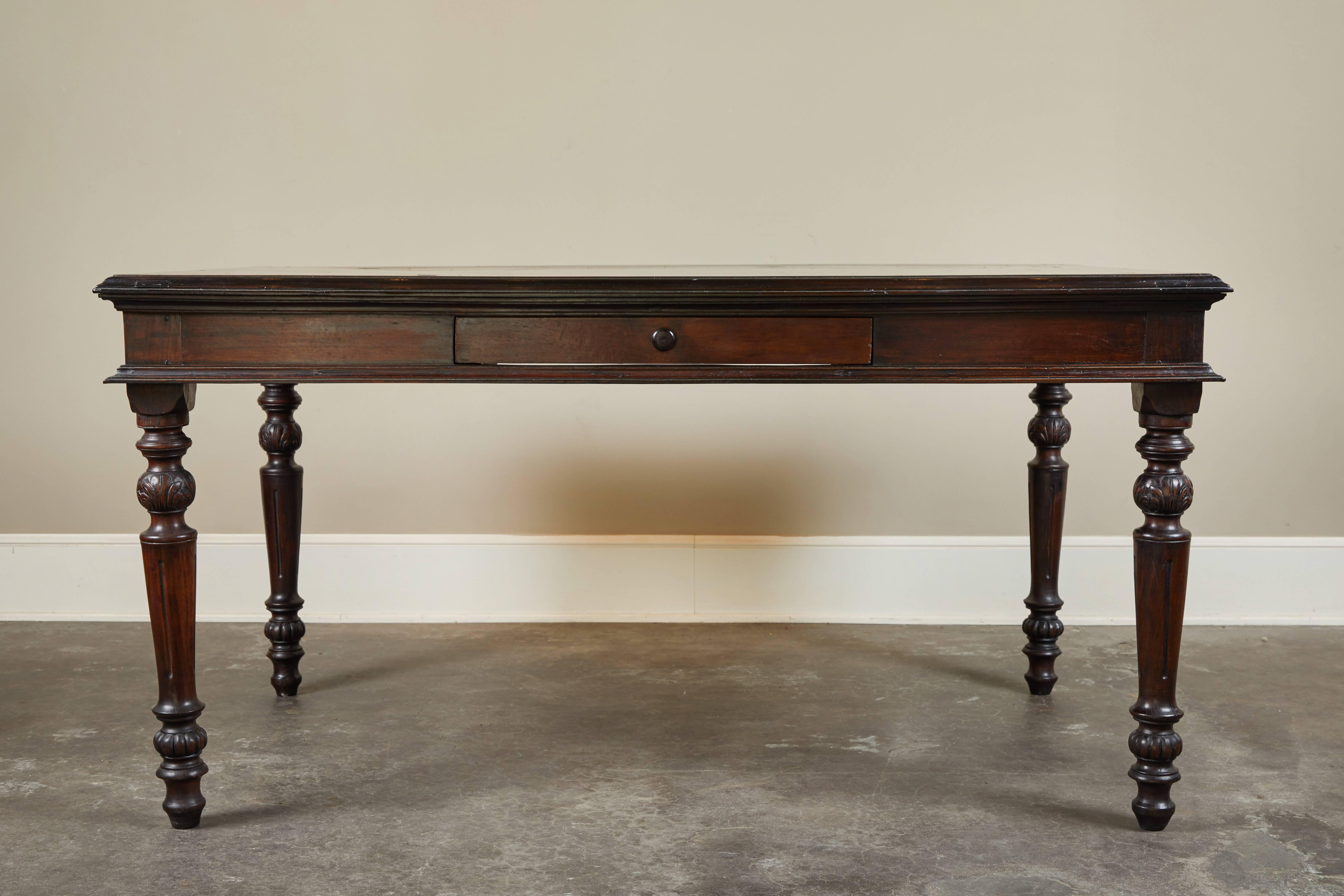 French Colonial Desk of Solid Rosewood with Large Burl Panel Top at ...
