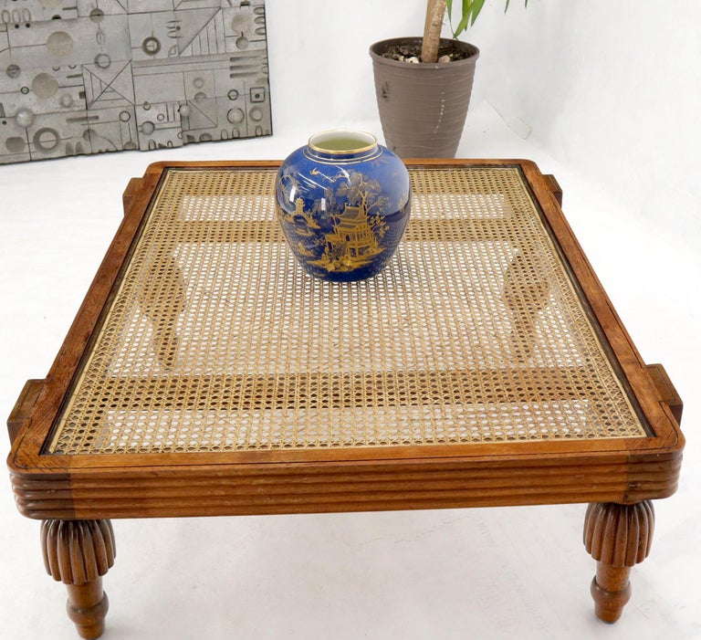 French Colonial Spanish Style Wide Rectangle Coffee Table Cane Top ...