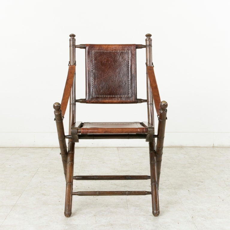 French Colonial Walnut Faux Bamboo Folding Deck Chair, circa 1900 at ...