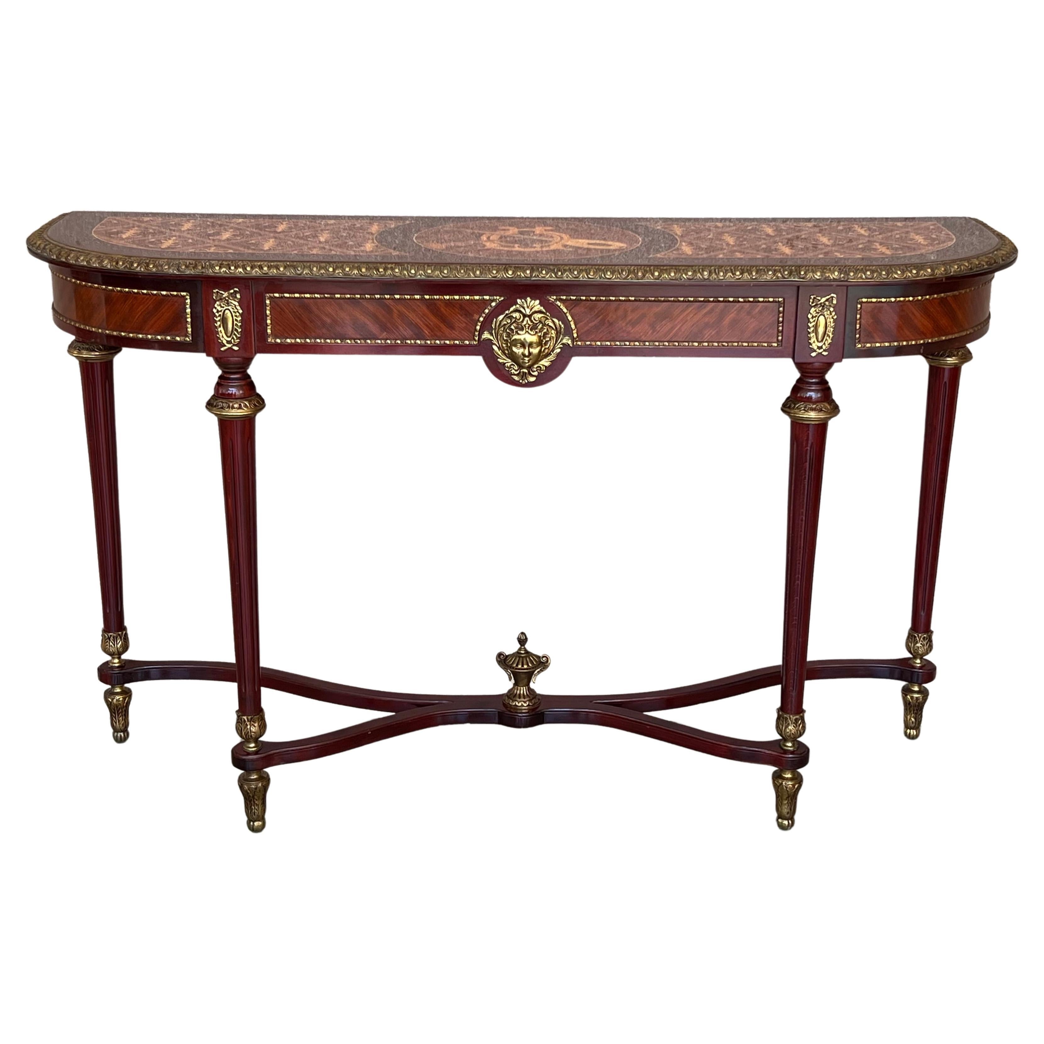 French Console Napoleon III Style Mahogany and Brass with Porcelain ...