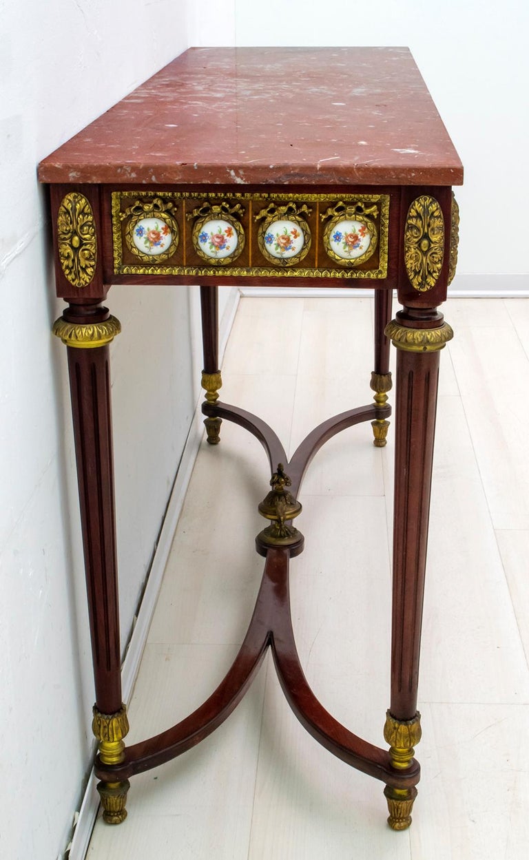 French Console Napoleon III Style Mahogany and Brass with Porcelain ...